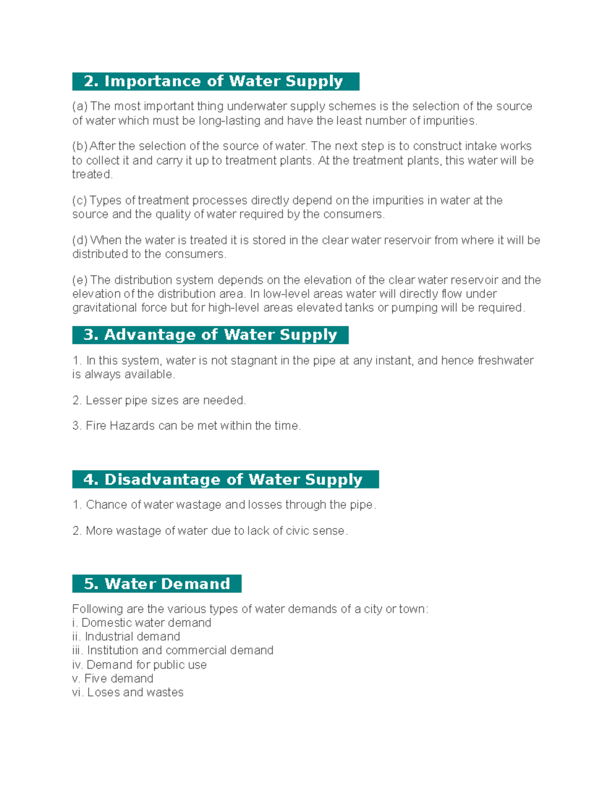 Water supply engineering 1 - 2. Importance of Water Supply (a) The most ...