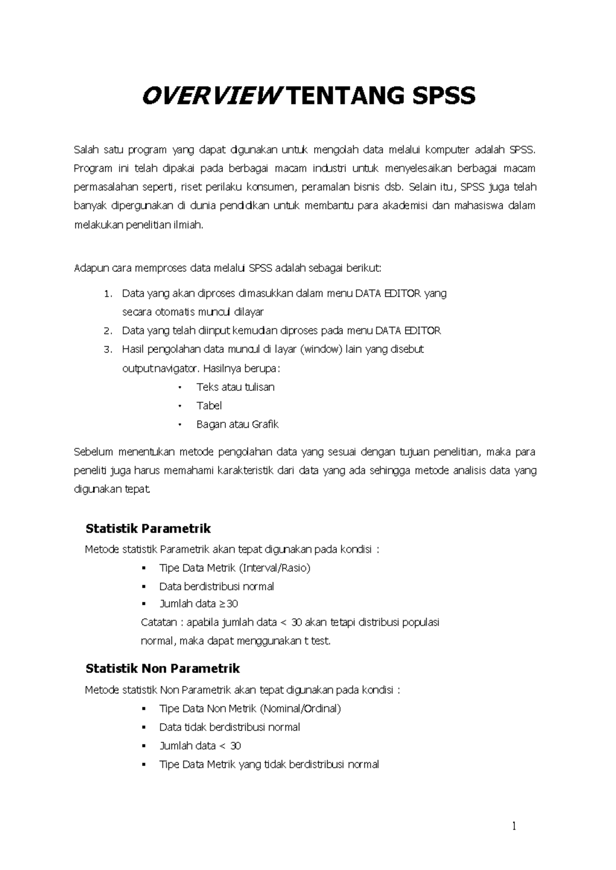 Overview Tentang SPSS - statistik - OVERVIEW TENTANG SPSS Salah satu ...