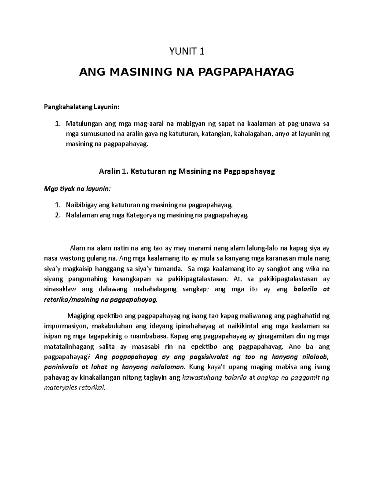 Yunit 1 - Proseso sa pagsulat - YUNIT 1 ANG MASINING NA PAGPAPAHAYAG ...