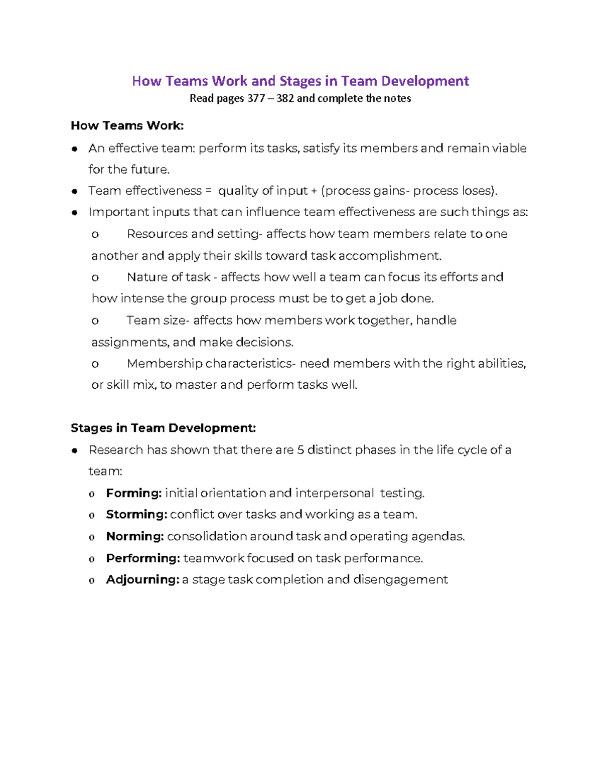 Business Lesson 22-Stages in Team Development Notes - How Teams Work ...