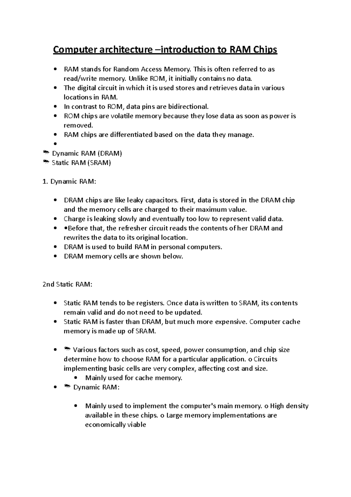 Computer architecture –introduction to RAM Chips - This is often ...