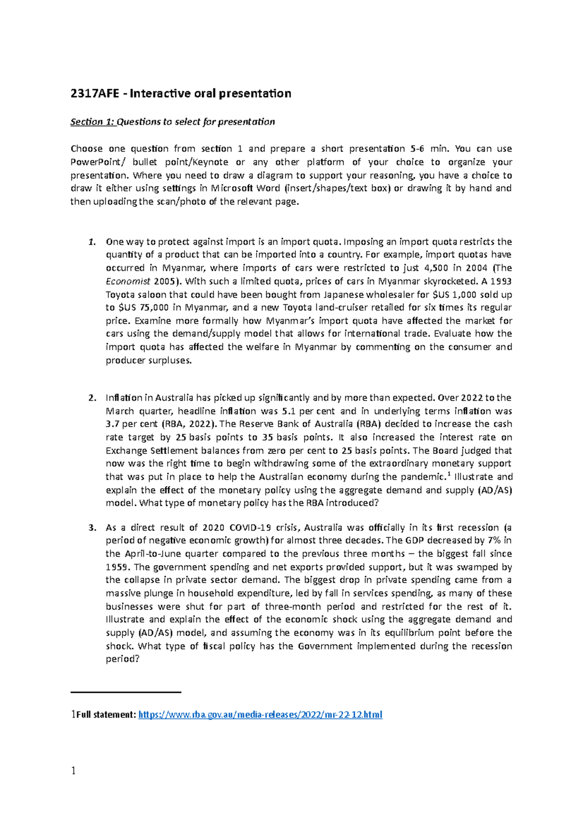 Interactive oral presentation-questions - 2317AFE - Interactive oral ...