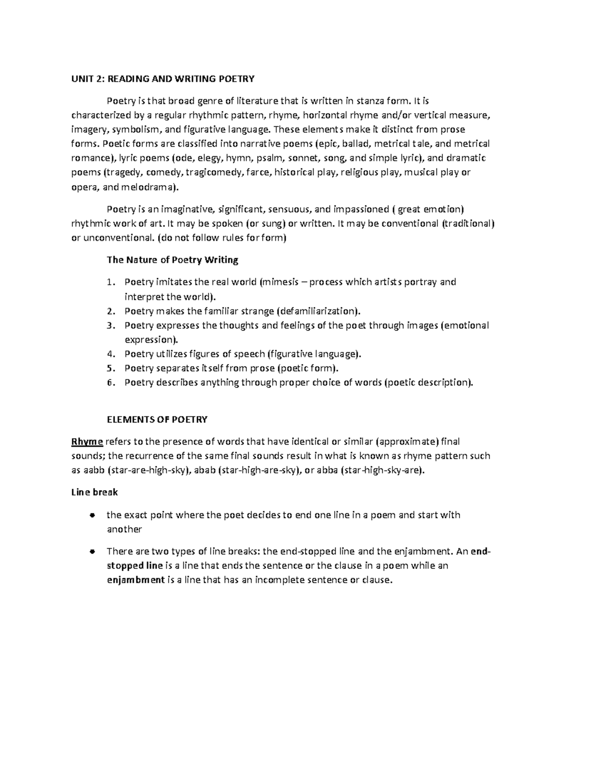 Reading-Writing-Poetry - UNIT 2: READING AND WRITING POETRY Poetry is ...