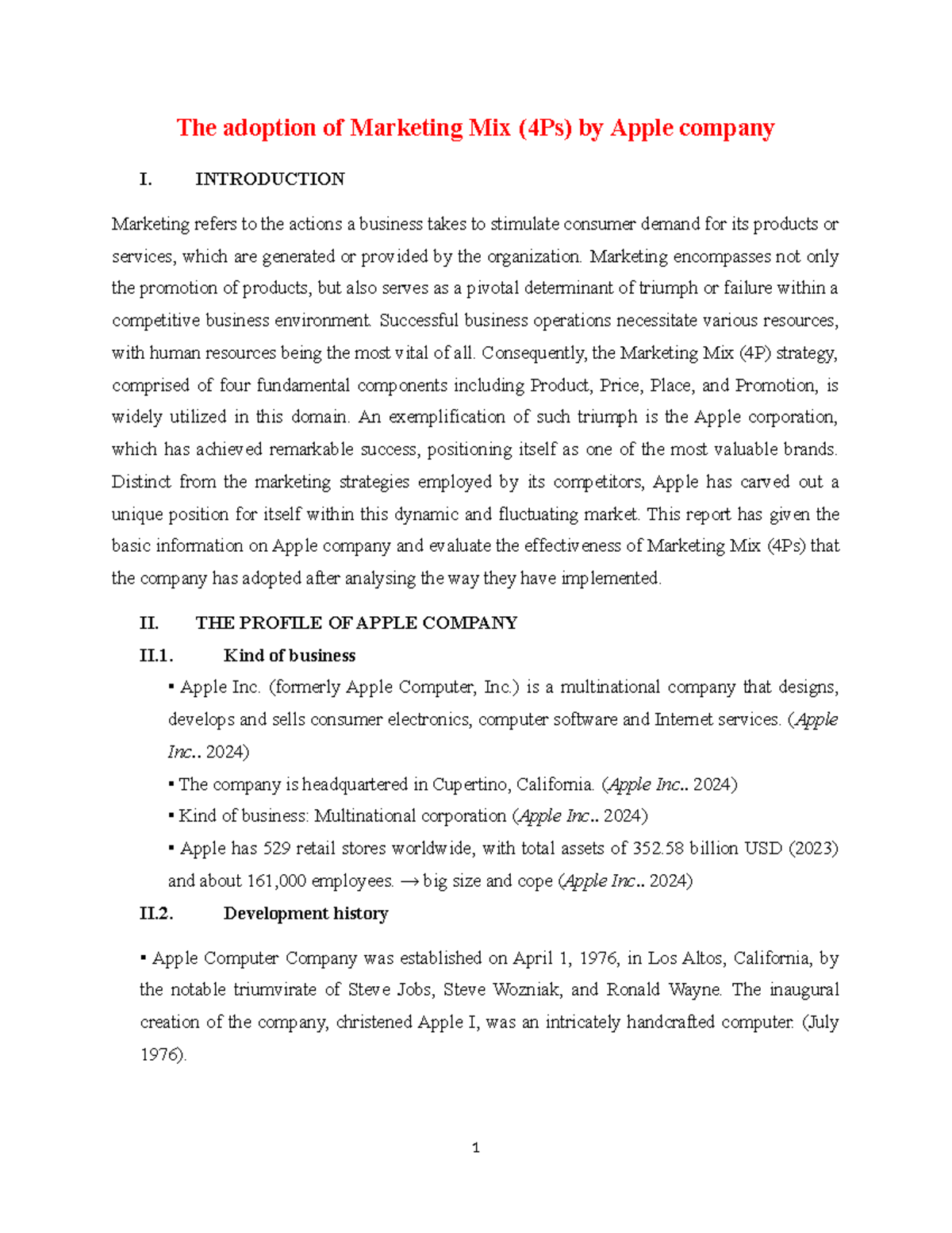 Assignment - Marketing mix 4PS - The adoption of Marketing Mix (4Ps) by ...