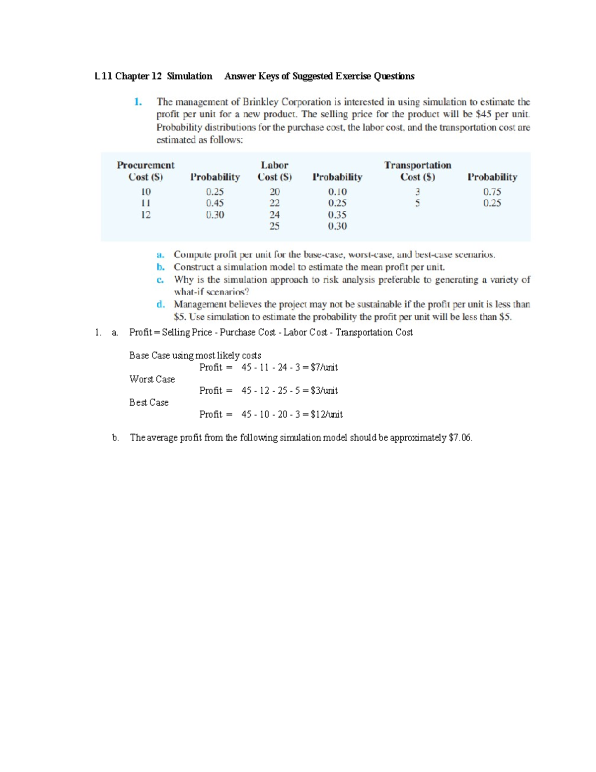 11 Answer Keys Excercise Questions - L11 Chapter 12 Simulation Answer ...