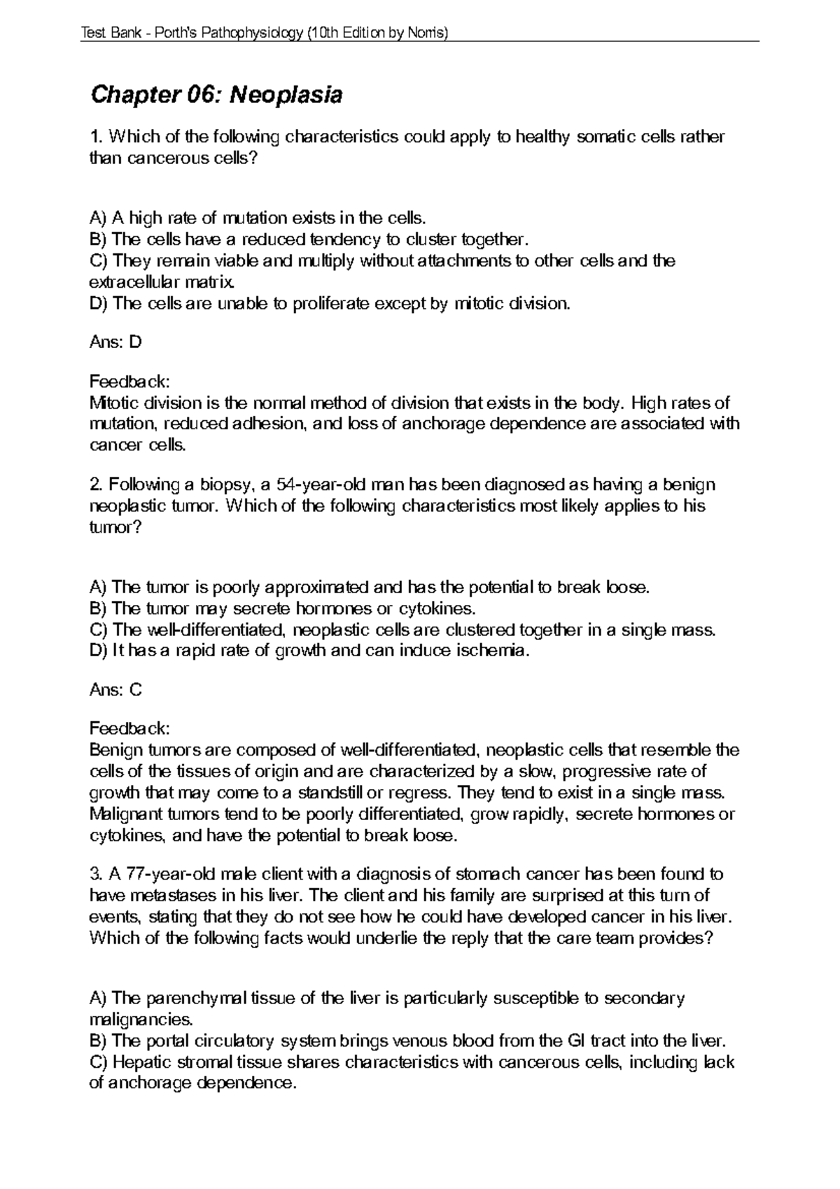 Sample Norris Porths Pathophysiology 10e 2018 - Chapter 06: Neoplasia 1 ...