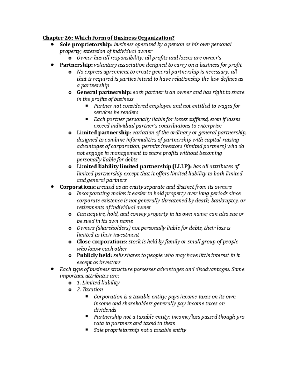 Ch. 26,27,28,29,30 - Extensive notes from class and book - Chapter 26 ...