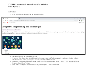 Pre-Finals Exam ITPC 222 - IT PCC 222 – Integrative Programming and ...