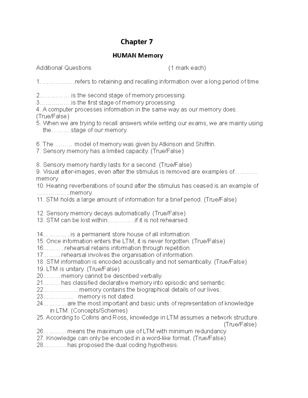 Human Memory - i am a xi class student - Chapter 7 HUMAN Memory ...