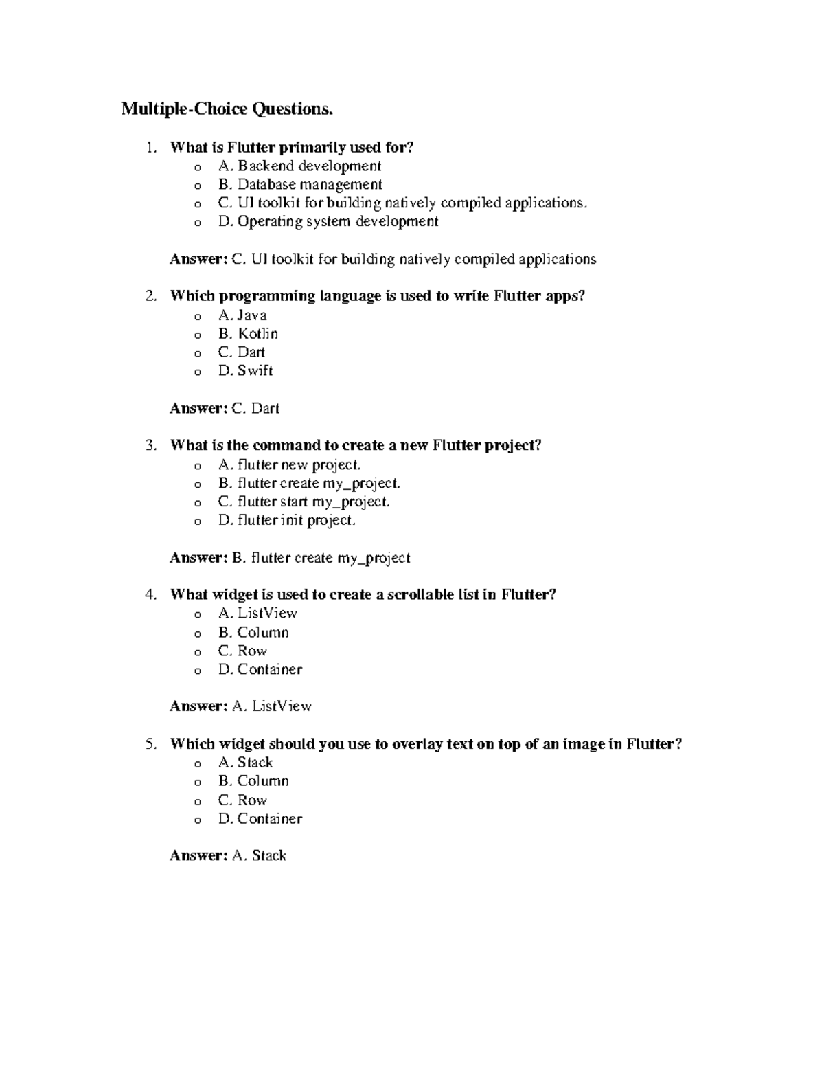 Flutter question - Multiple-Choice Questions. 1. What is Flutter ...