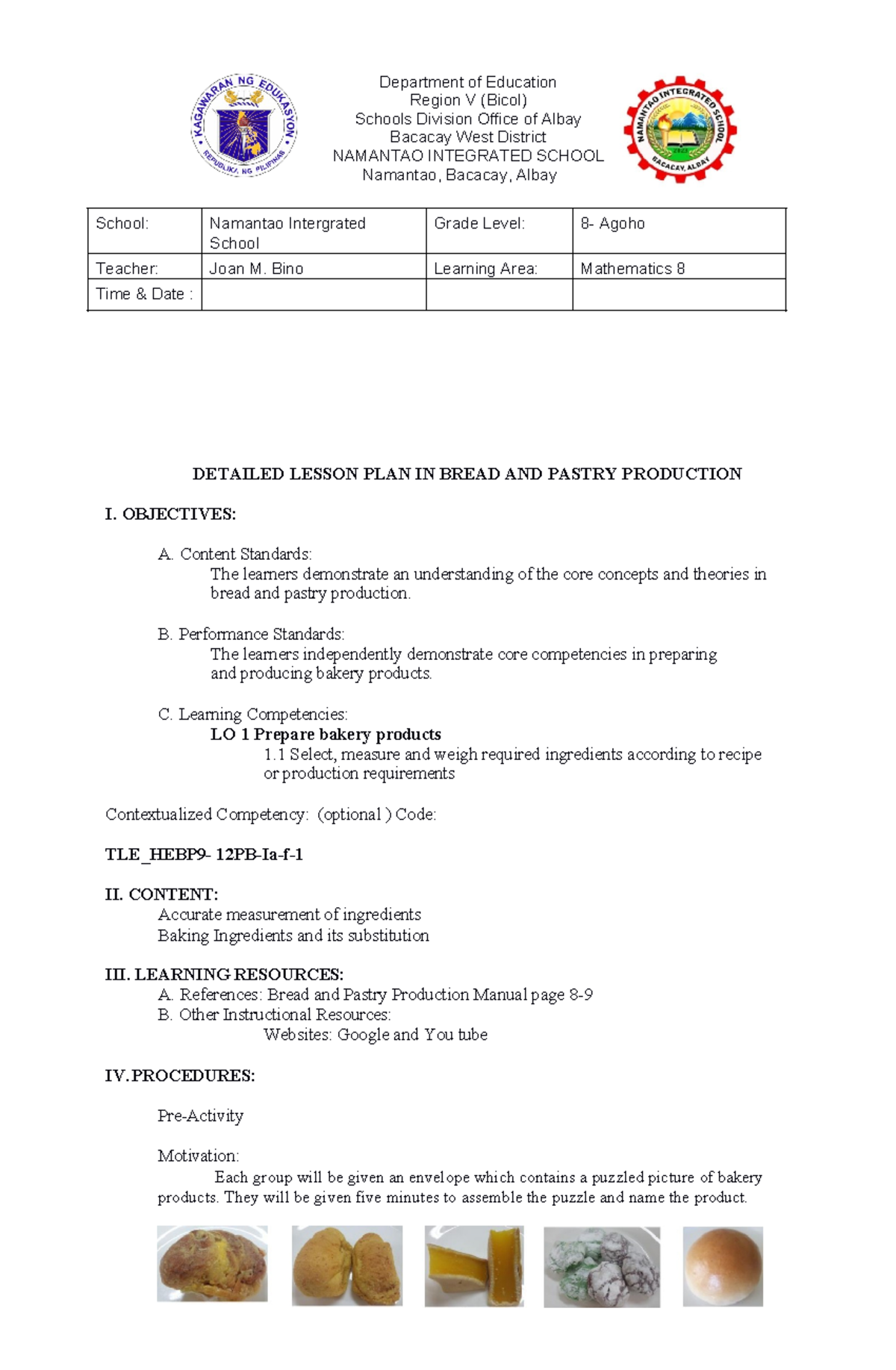 Detailed-lesson-plan-in-bread-and-pastry-production-nc-ii-first-quarter ...