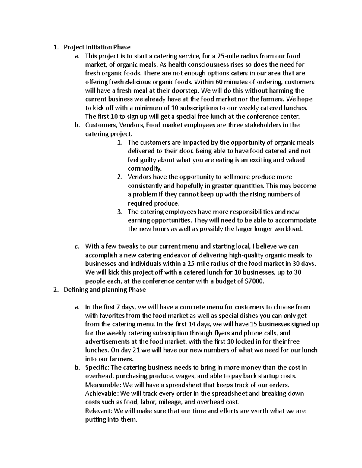 Project Managment - Grade: Pass - Project Initiation Phase a. This ...