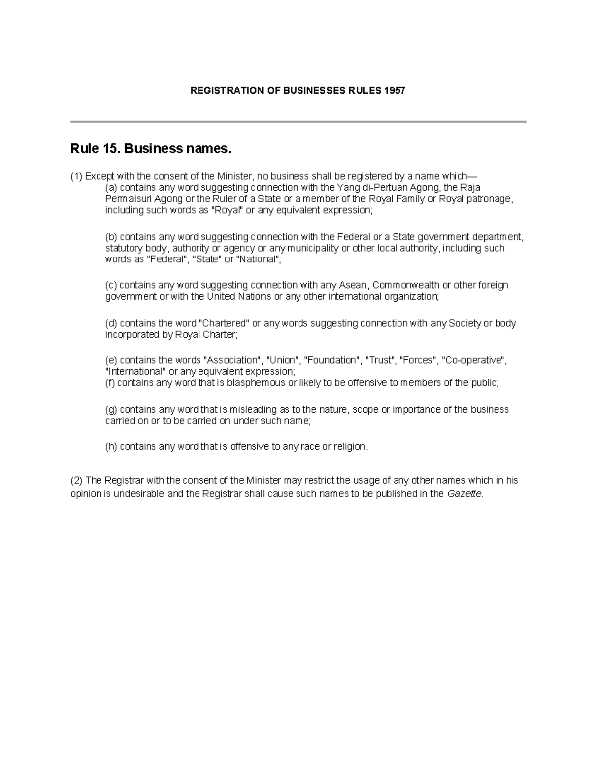 Rule 15 ROBR - ummm - REGISTRATION OF BUSINESSES RULES 1957 Rule 15 ...