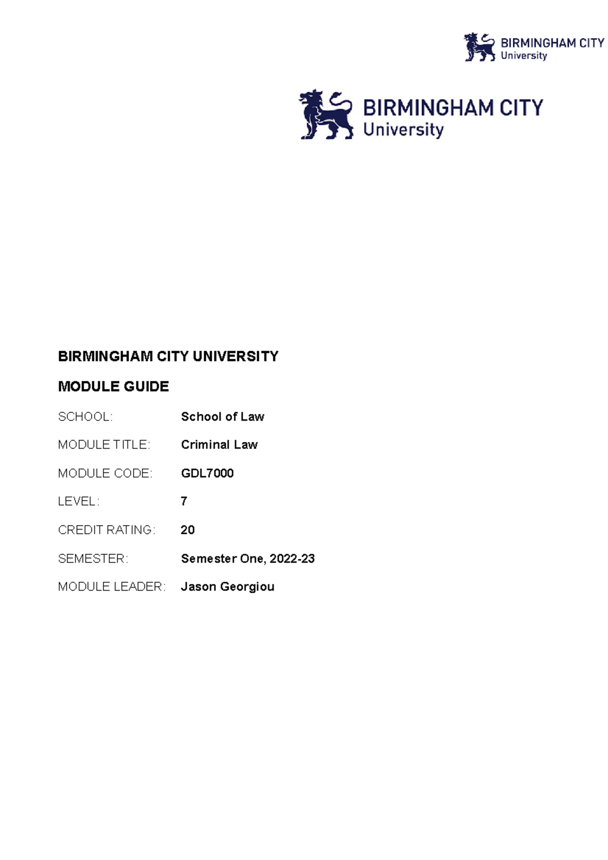 GDL7000 Criminal Law Module Guide 2022-23 - BIRMINGHAM CITY UNIVERSITY ...