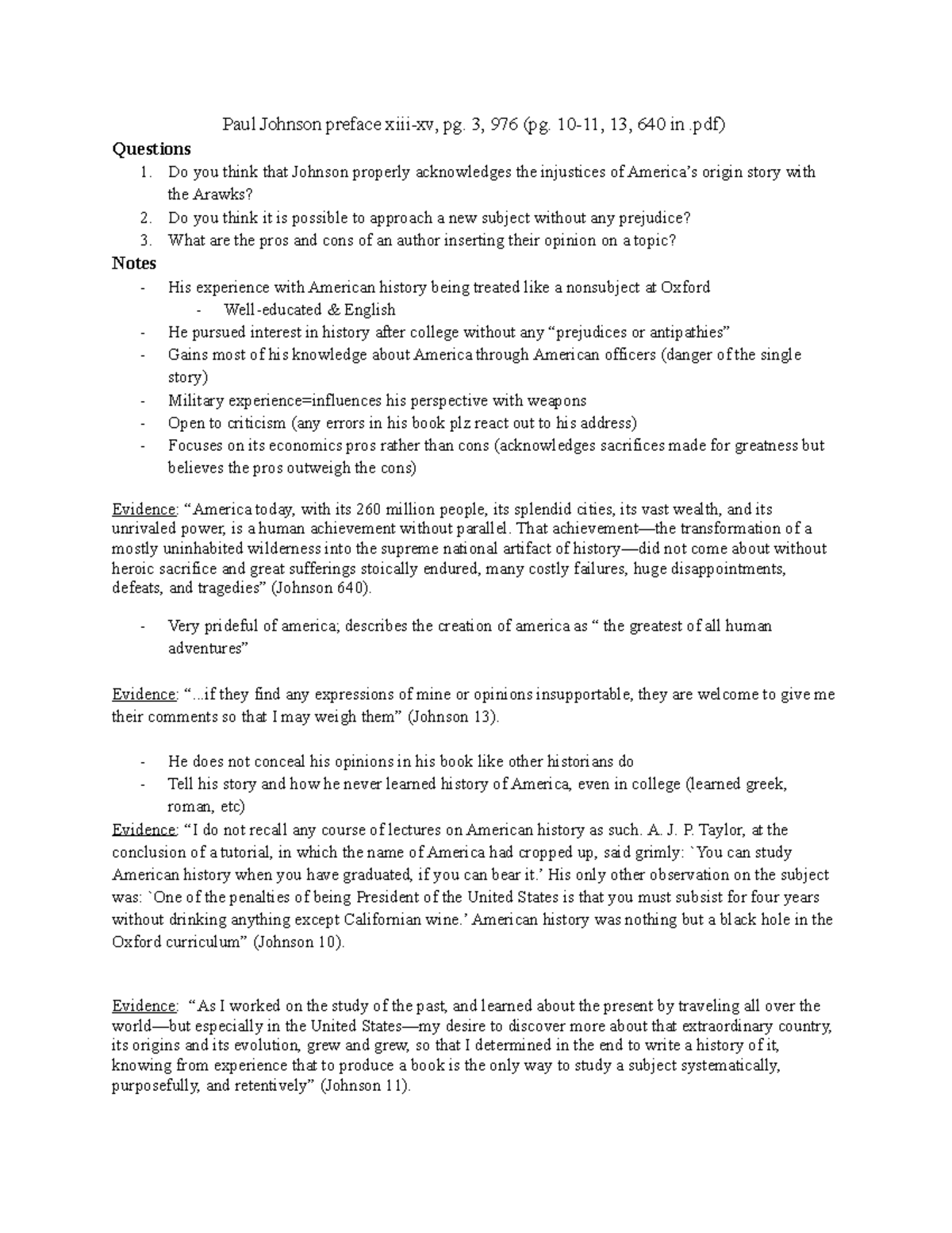 Zinn and Johnson Guided Preface Notes - Paul Johnson preface xiii-xv ...