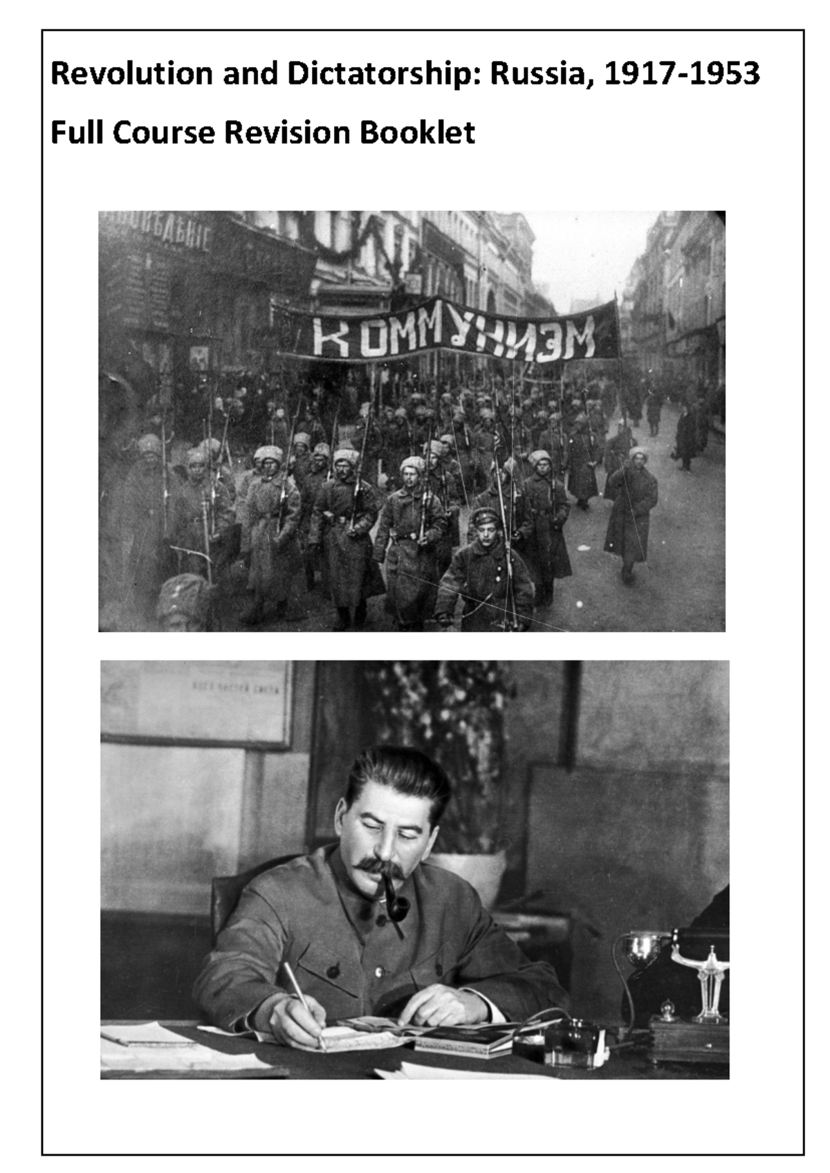 AQA A Level 2N Russia Revision Booklet - Revolution and Dictatorship ...