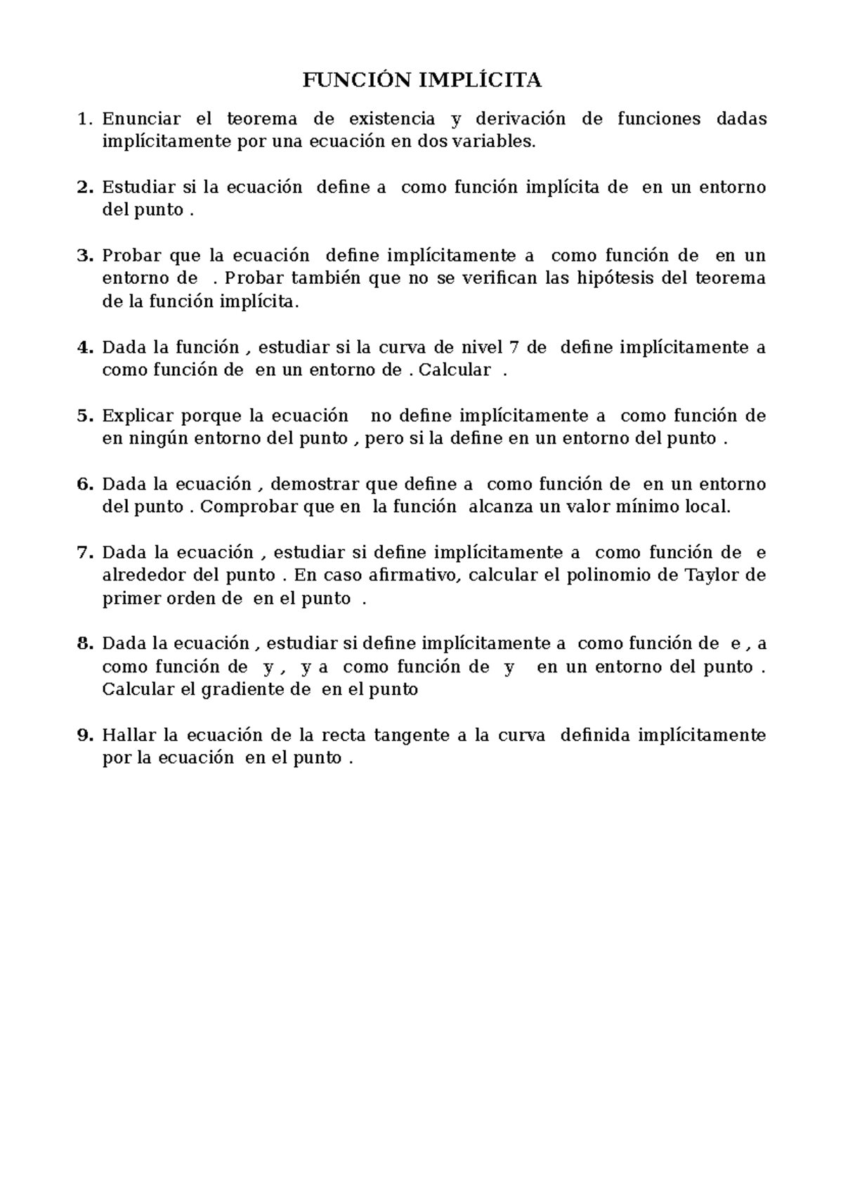 4-ejer-implicita - Asignatura de economía en la uam. - FUNCIÓN IMPLÍCITA Enunciar el teorema de ...