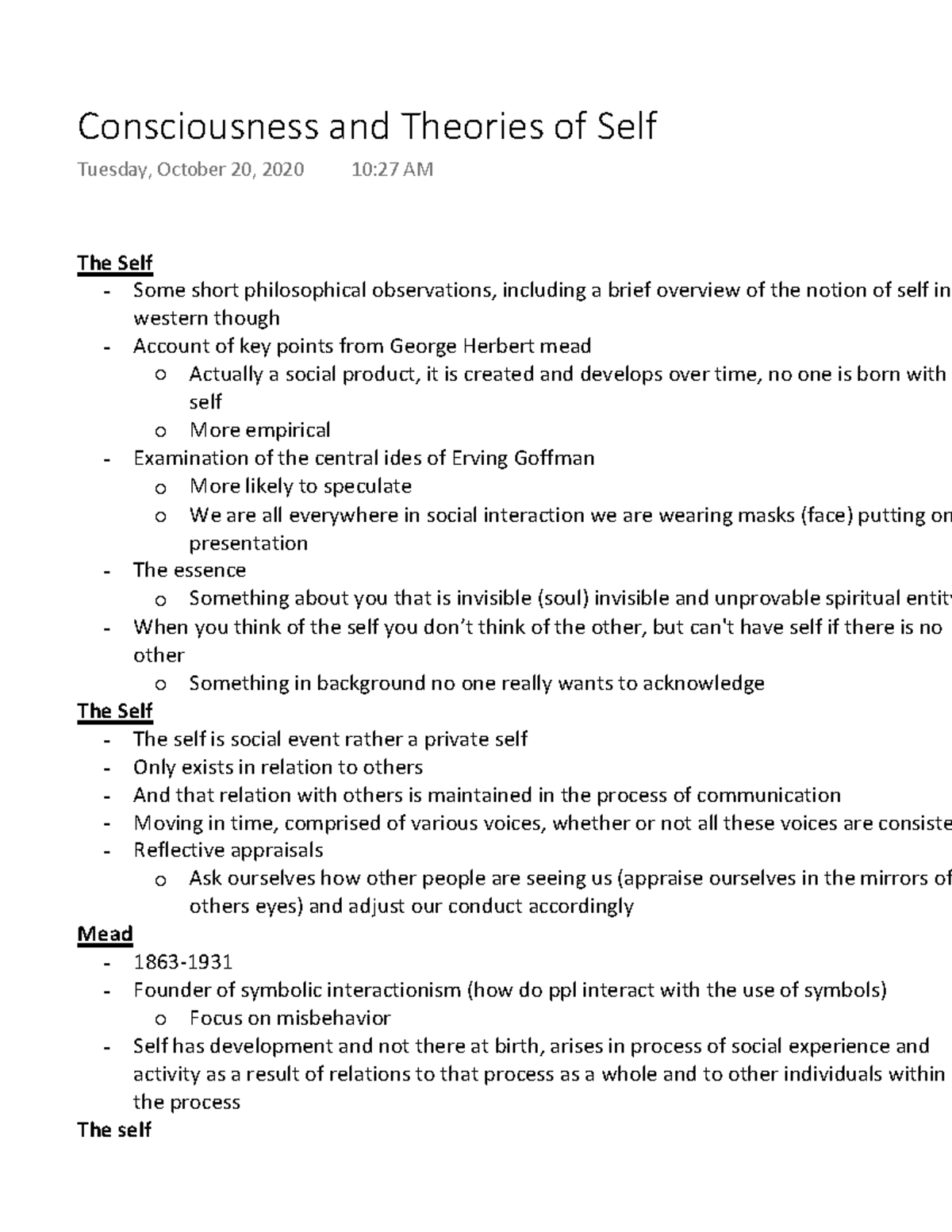 Consciousness and Theories of Self - Warning: TT: undefined function: 32 Warning: TT: undefined ...