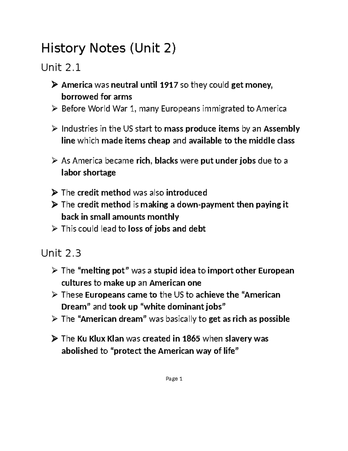 History Notes Unit 2 - America was neutral until 1917 so they could get ...