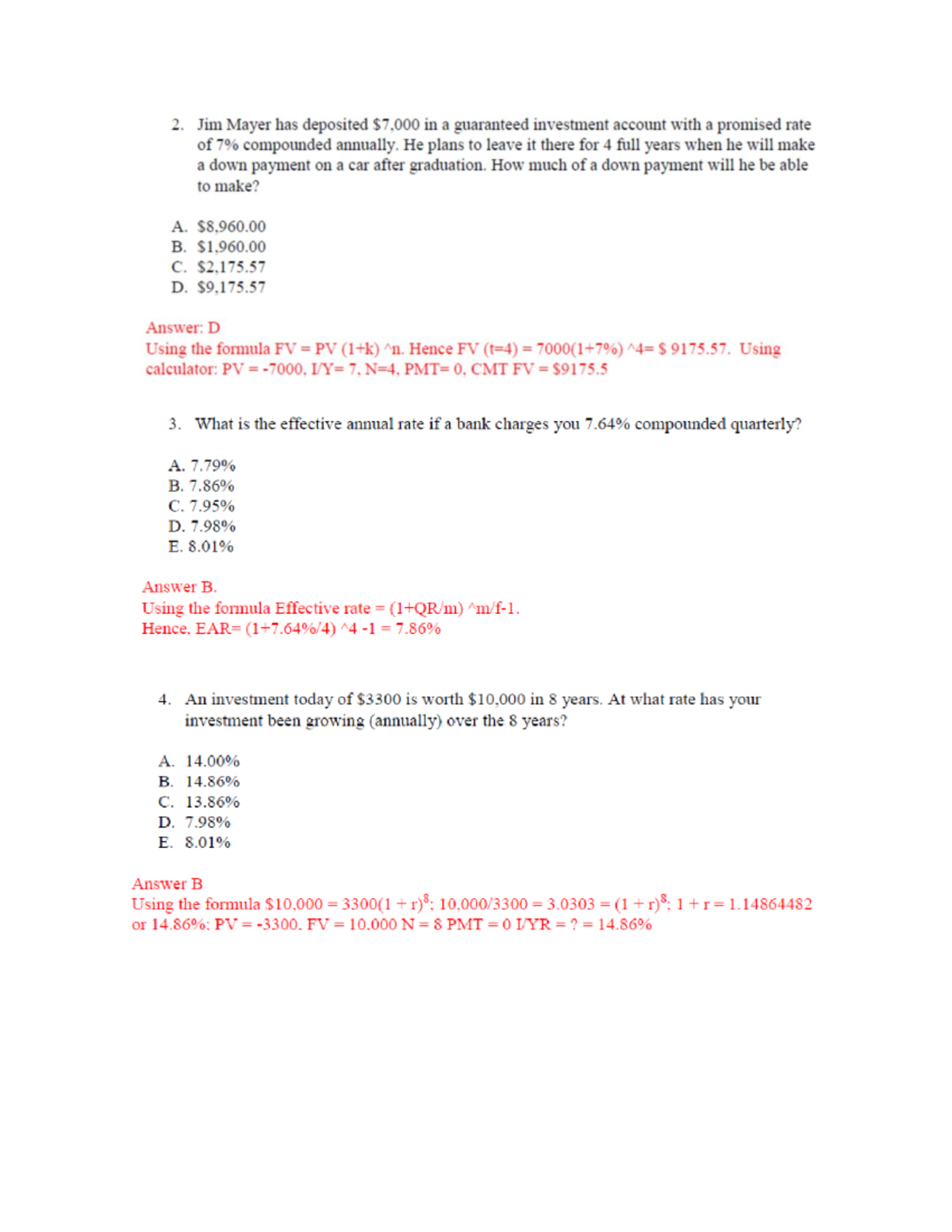 Past final exam questions related to TVM (Chapter 5) with answers - COMM 308 - Warning: TT ...