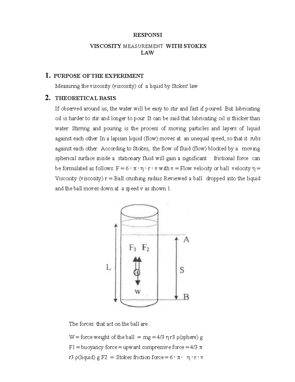 Viskositas Hukum Stokes Praktikum - RESPONSI VISCOSITY MEASUREMENT WITH ...