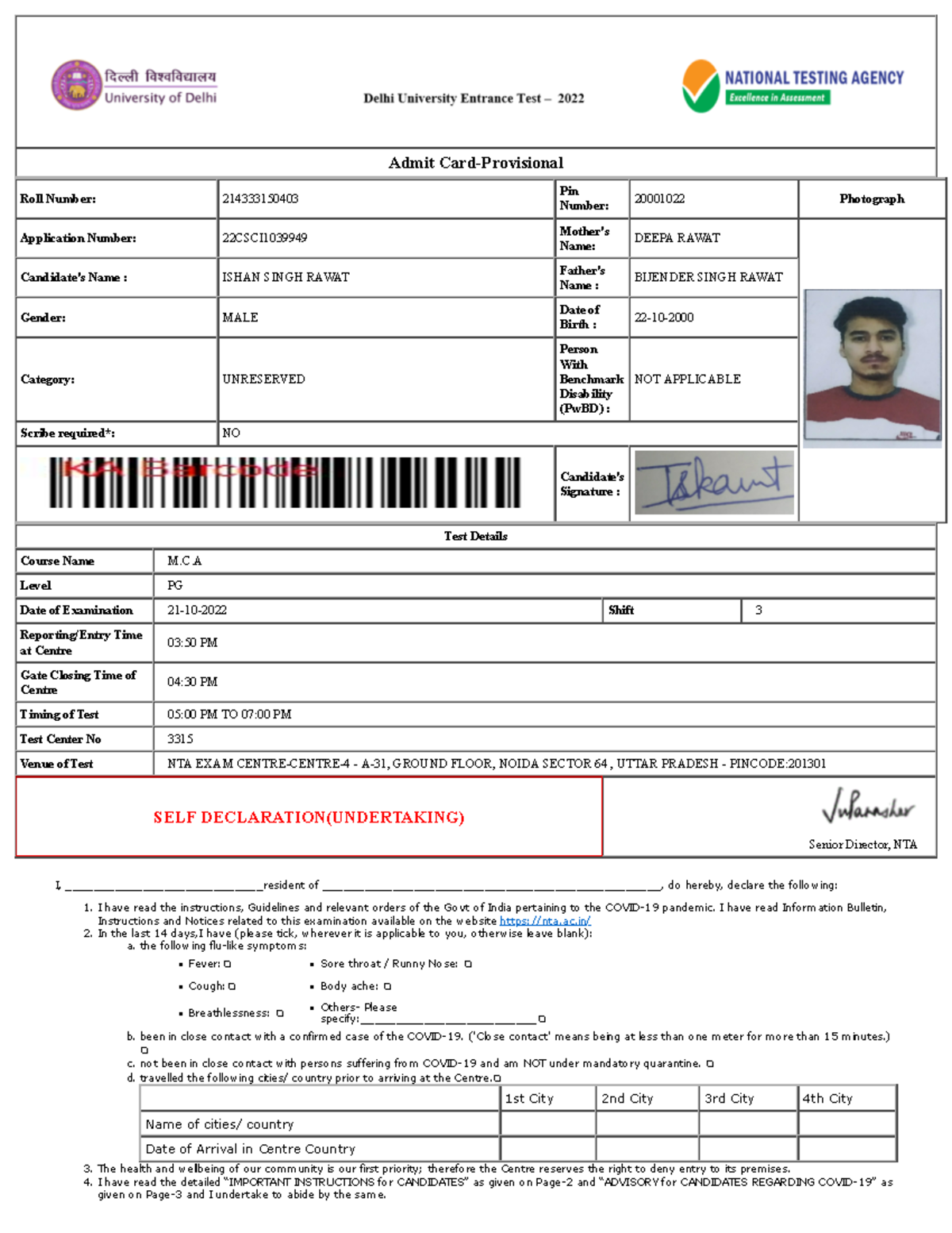 Ioklj - project making BCA - Senior Director, NTA Admit Card ...