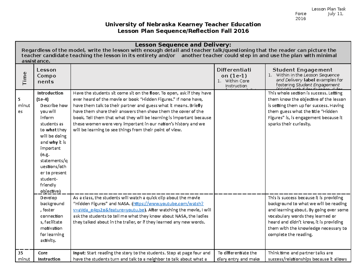 Hidden Figures Lesson Plan Sequence - Lesson Plan Task Force July 11 ...