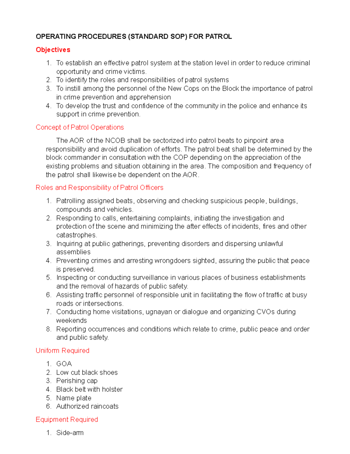 TECH English Final Coverage - OPERATING PROCEDURES (STANDARD SOP) FOR ...