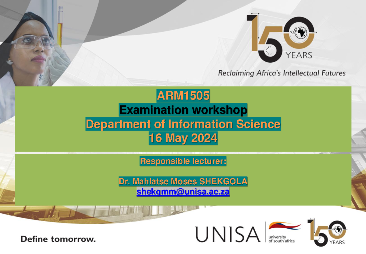 ARM1505 May-June Examination workshop 2024 - ARM Examination workshop ...