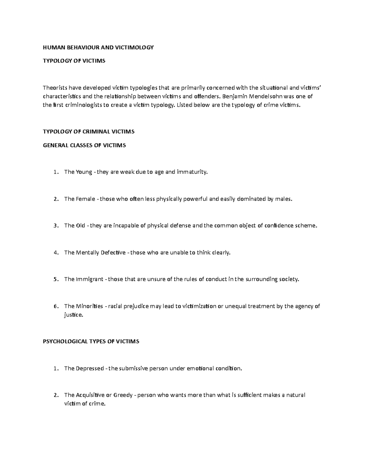 UNIT 6 Human Behavior AND Victimology Lecture PART 3 - HUMAN BEHAVIOUR ...
