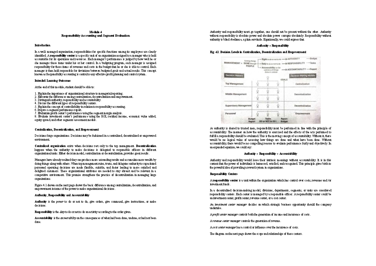 CHAP-4-SBA - Reviewer for AFAR AST - Module 4 Responsibility Accounting and Segment Evaluation ...