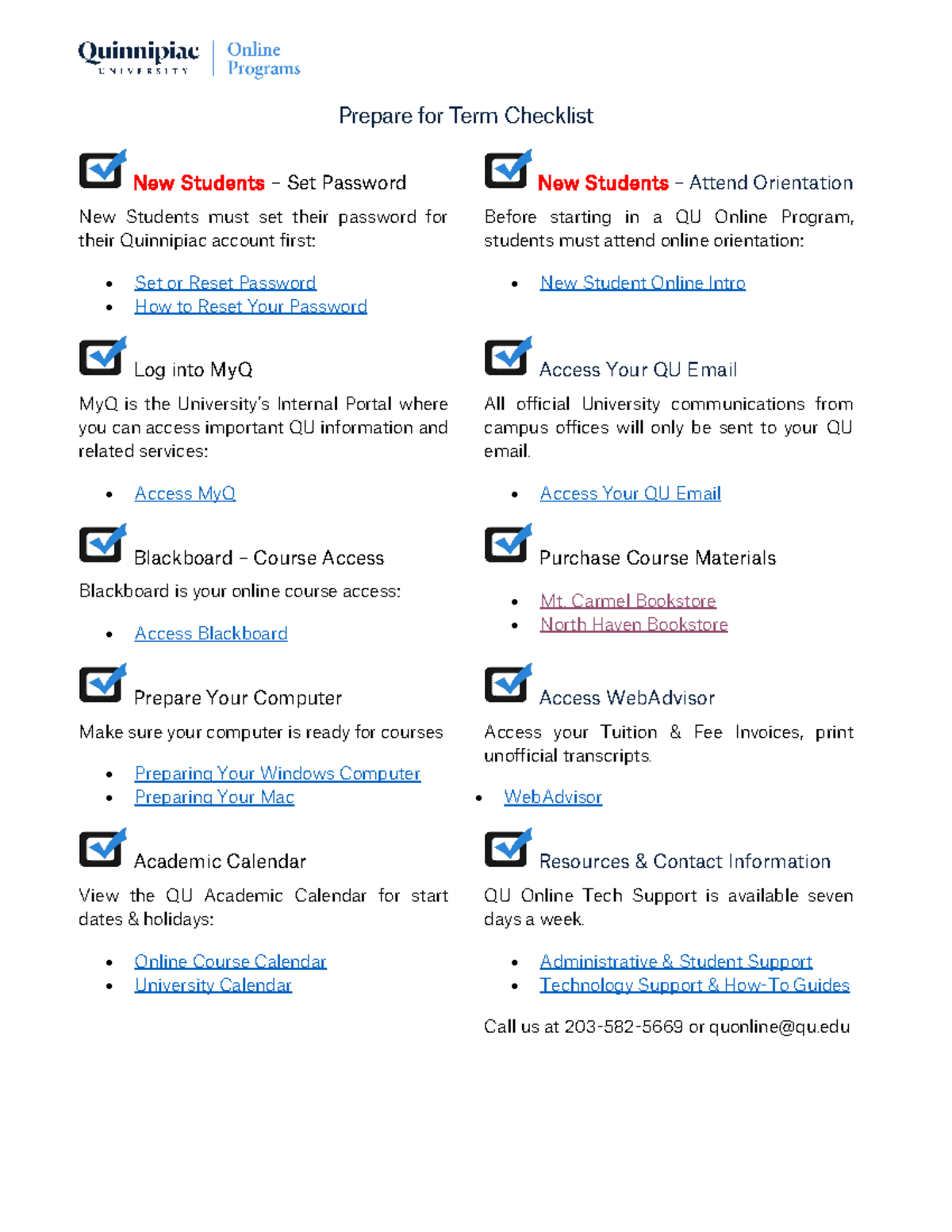 Prepare for Term Checklist - Access Your QU Email Blackboard – Course ...