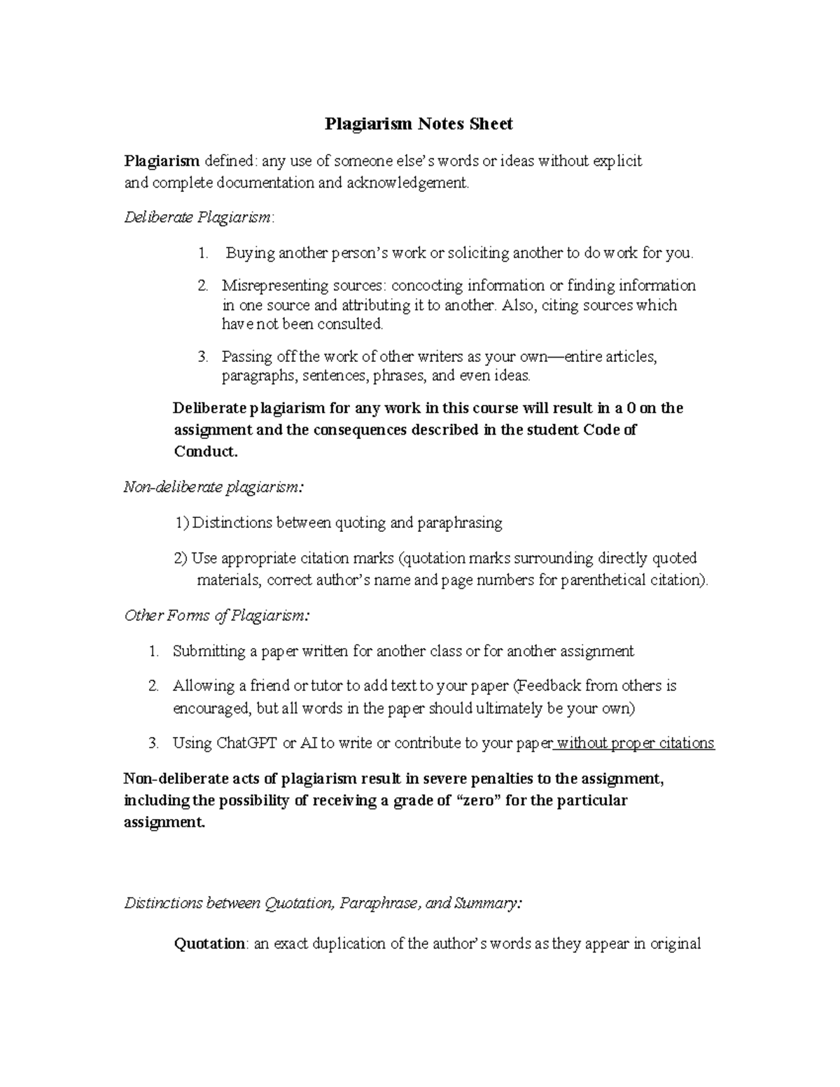 Copy of Plagiarism Notes Sheet - Plagiarism Notes Sheet Plagiarism ...