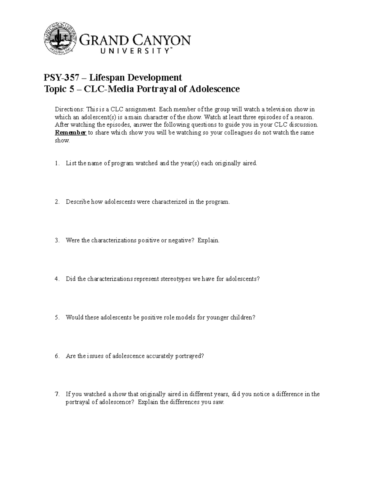 PSY357-RS-Media Portrayalof Adolescence Worksheet Paper - PSY-357 ...