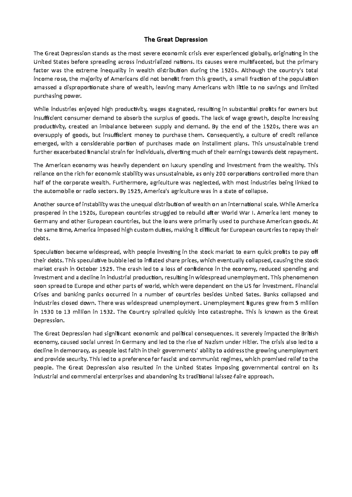 Unit 4 The Great Depression - The Great Depression The Great Depression ...