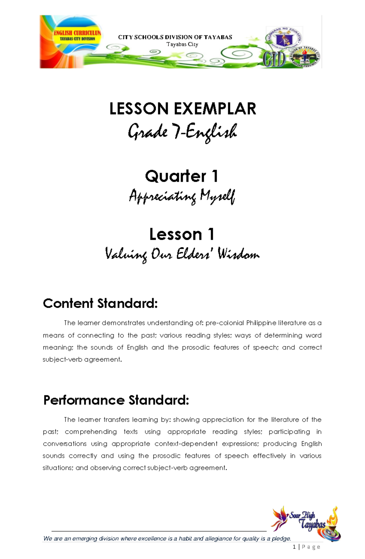 G7 English Lesson Exemplar 1st Quarter - We are an emerging division ...