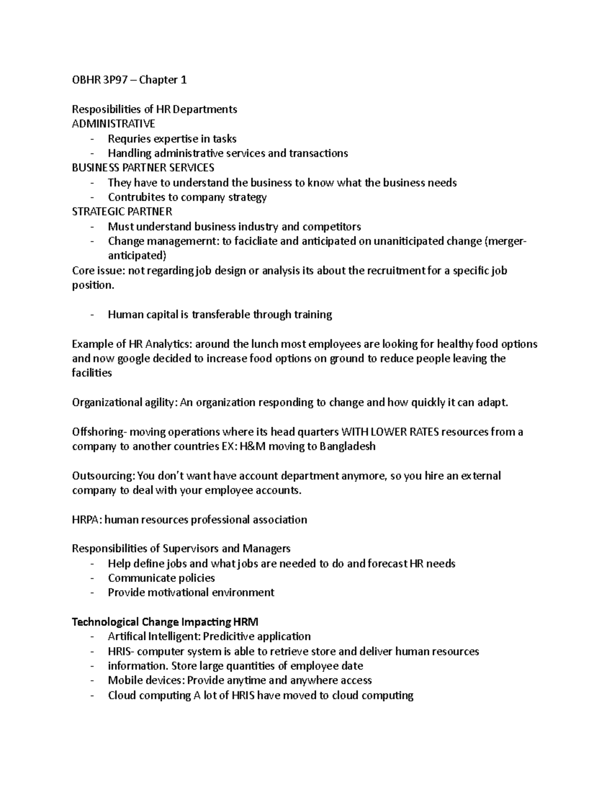 OBHR 3P97-chapter 1 lecture notes - OBHR 3P97 – Chapter 1 ...