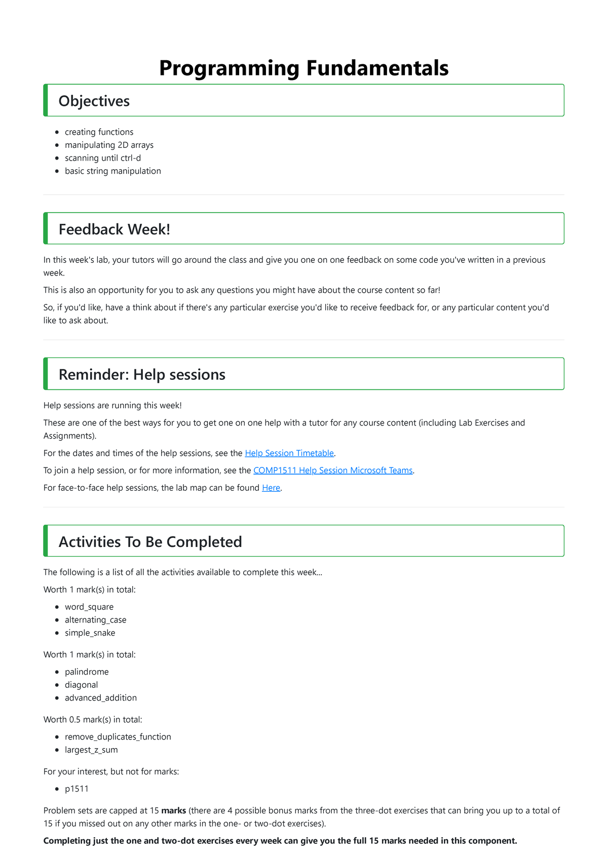 Week 05 Laboratory Sample Solutions - Programming Fundamentals Objectives creating functions ...