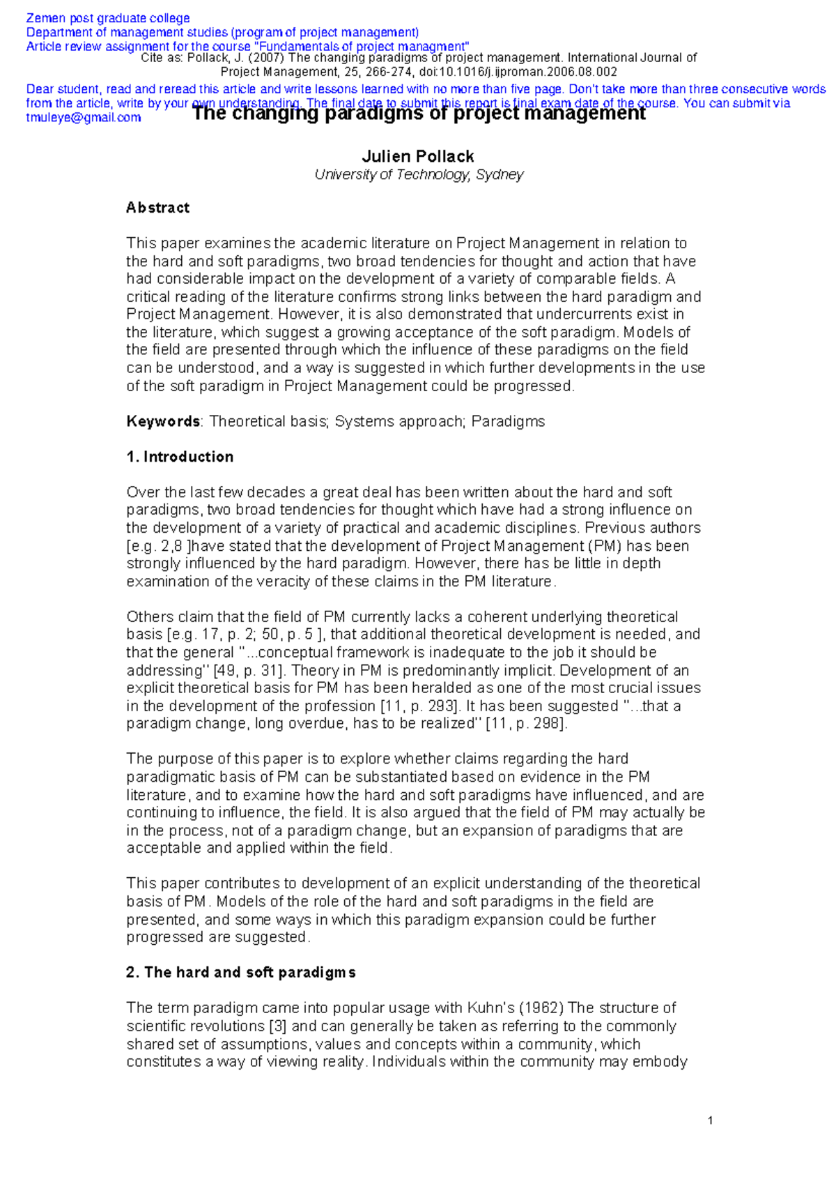 FPM Assignment I - Project Management, 25, 266-274, doi:10.1016/j ...