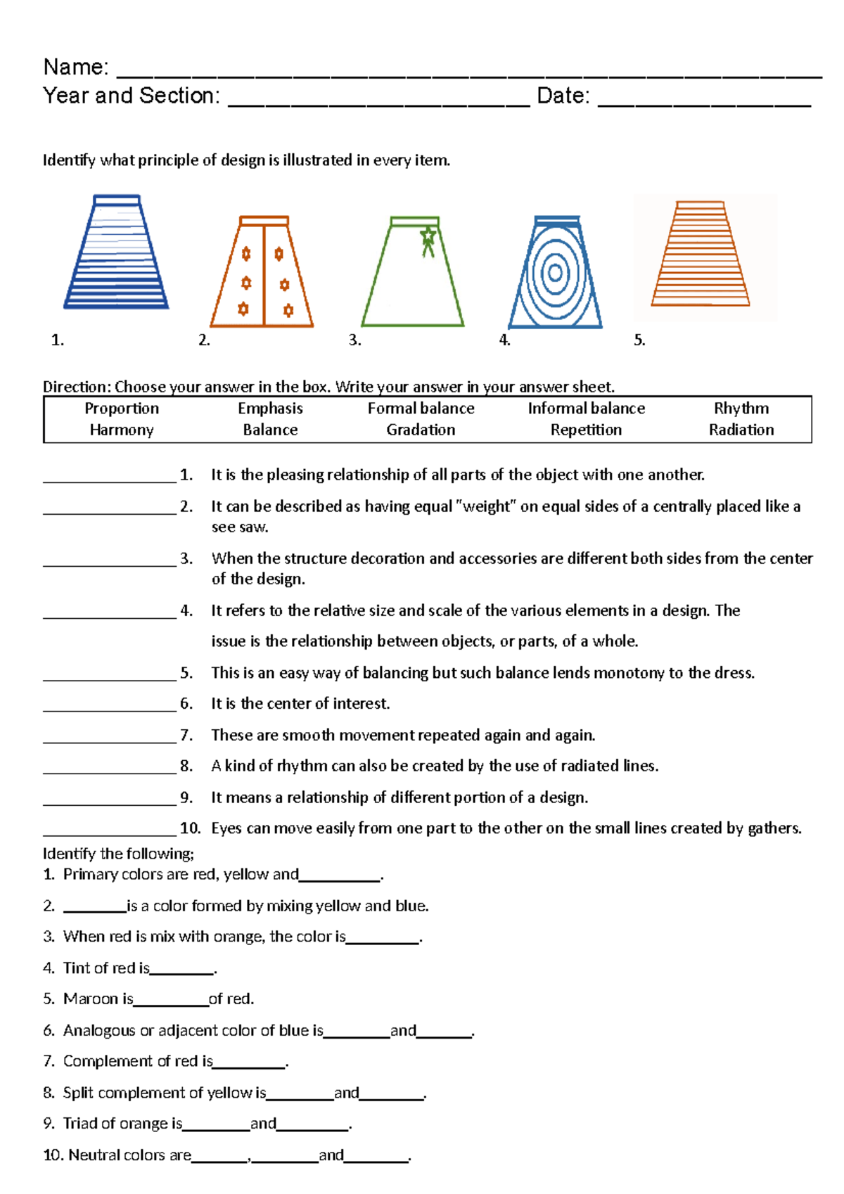 Activity Principles Elements Color - Year and Section ...