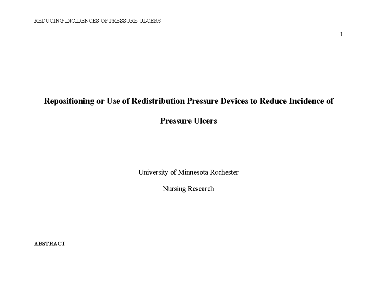 Barbara Paper Review (2)123 - REDUCING INCIDENCES OF PRESSURE ULCERS 1 ...