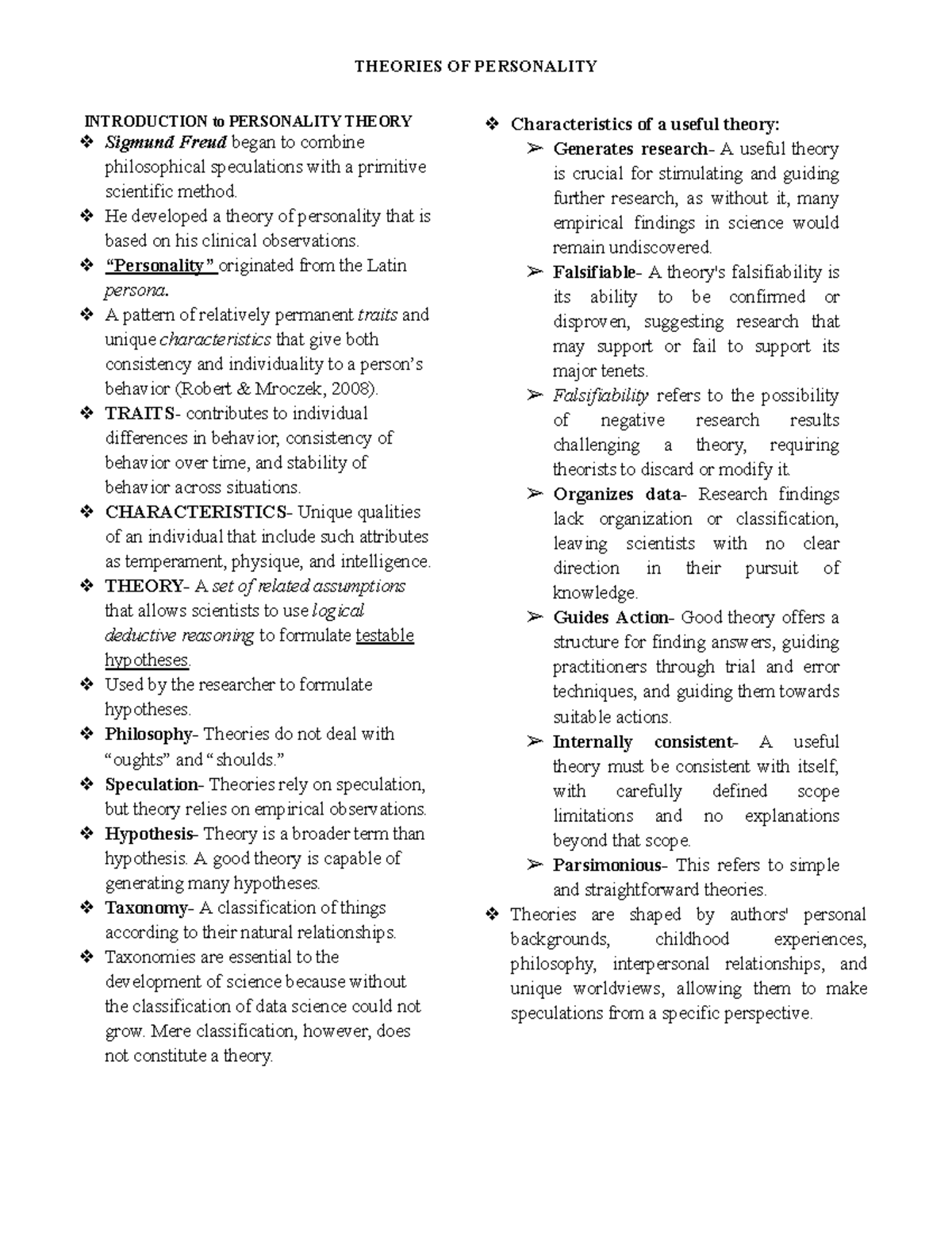 Theories OF Personality - THEORIES OF PERSONALITY INTRODUCTION to ...