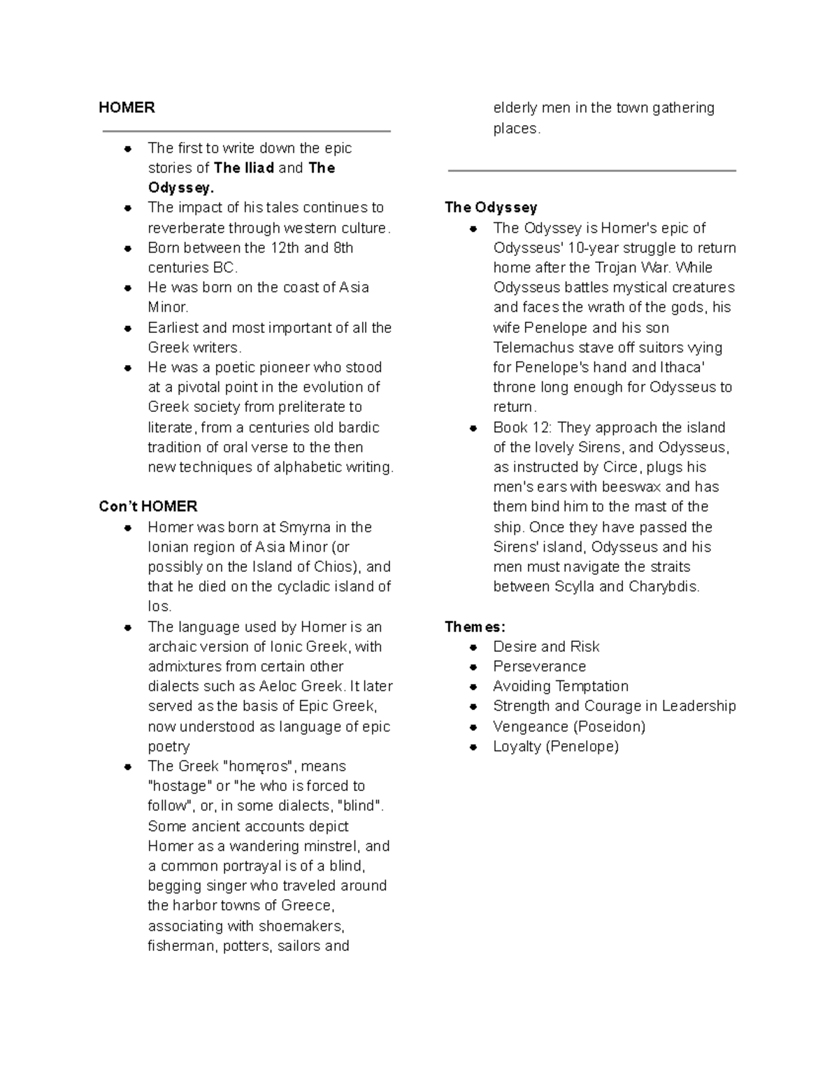 Greatbooks Midterms Reviewer - HOMER The first to write down the epic ...