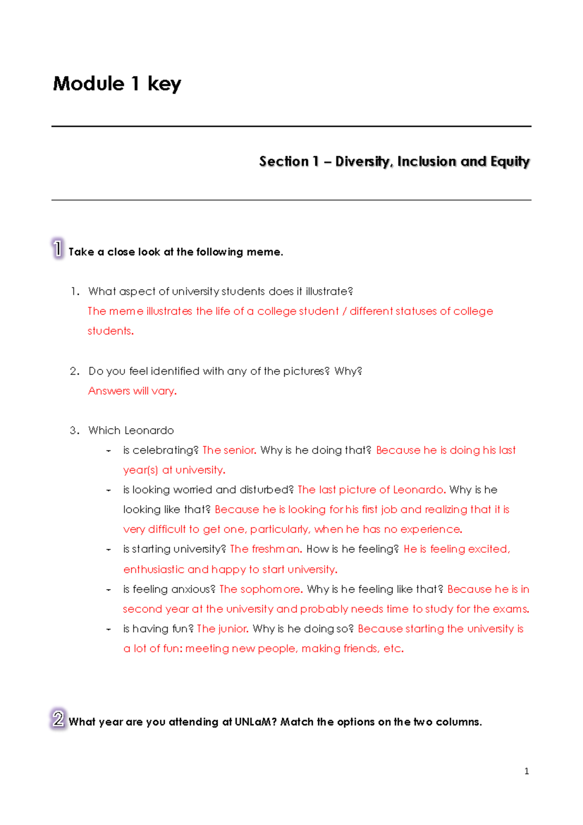 Module-1 Key 1 - Son las respuestas del módulo 1 - Module 1 key Section ...