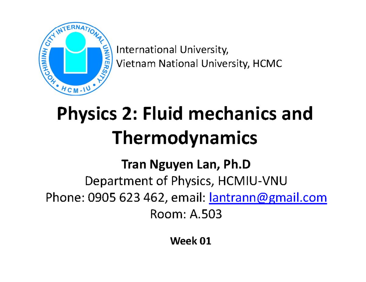 Phys2-week01 - assignments - Physics 2: Fluid mechanics and ...