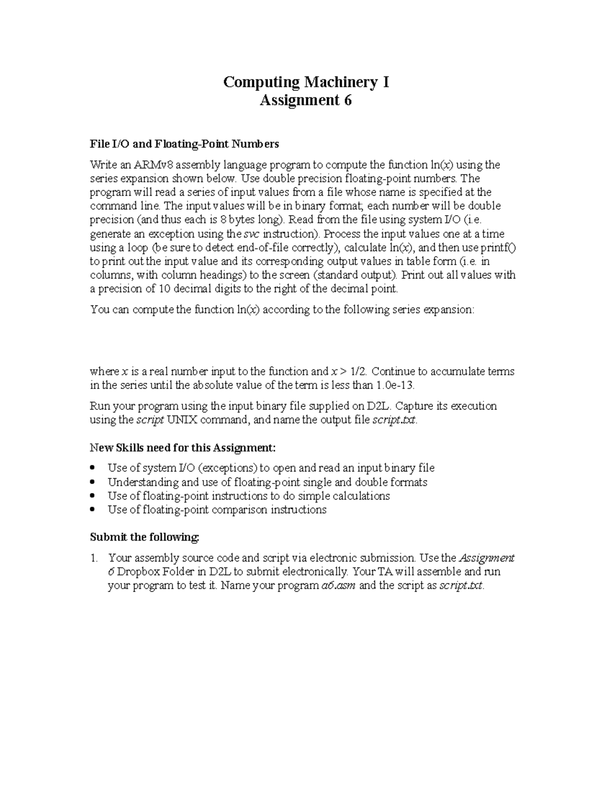 Assignment 6 - Computing Machinery I Assignment 6 File I/O and Floating-Point Numbers Write an ...