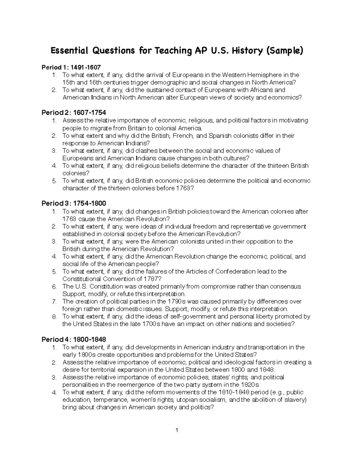 Essential-Questions - US History Dual Credit - Essential Questions for ...