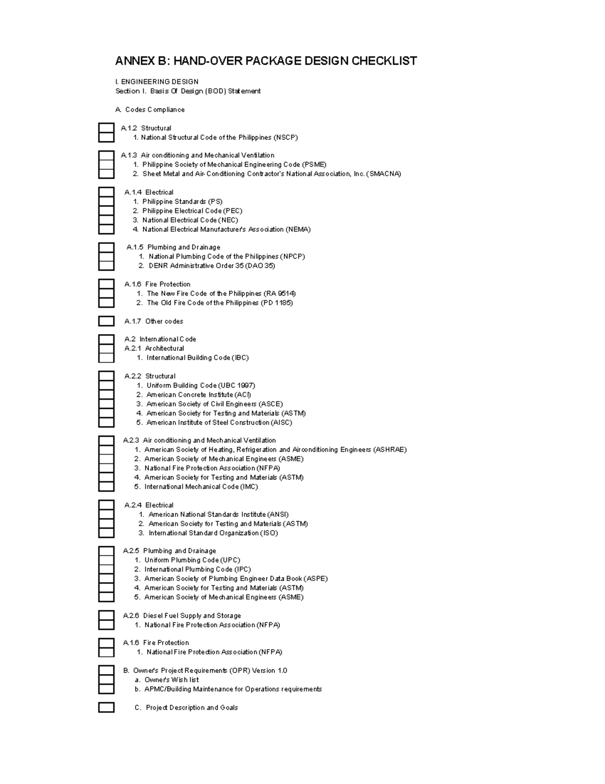 Annex B Hadover Package Checklist - ANNEX B: HAND-OVER PACKAGE DESIGN ...