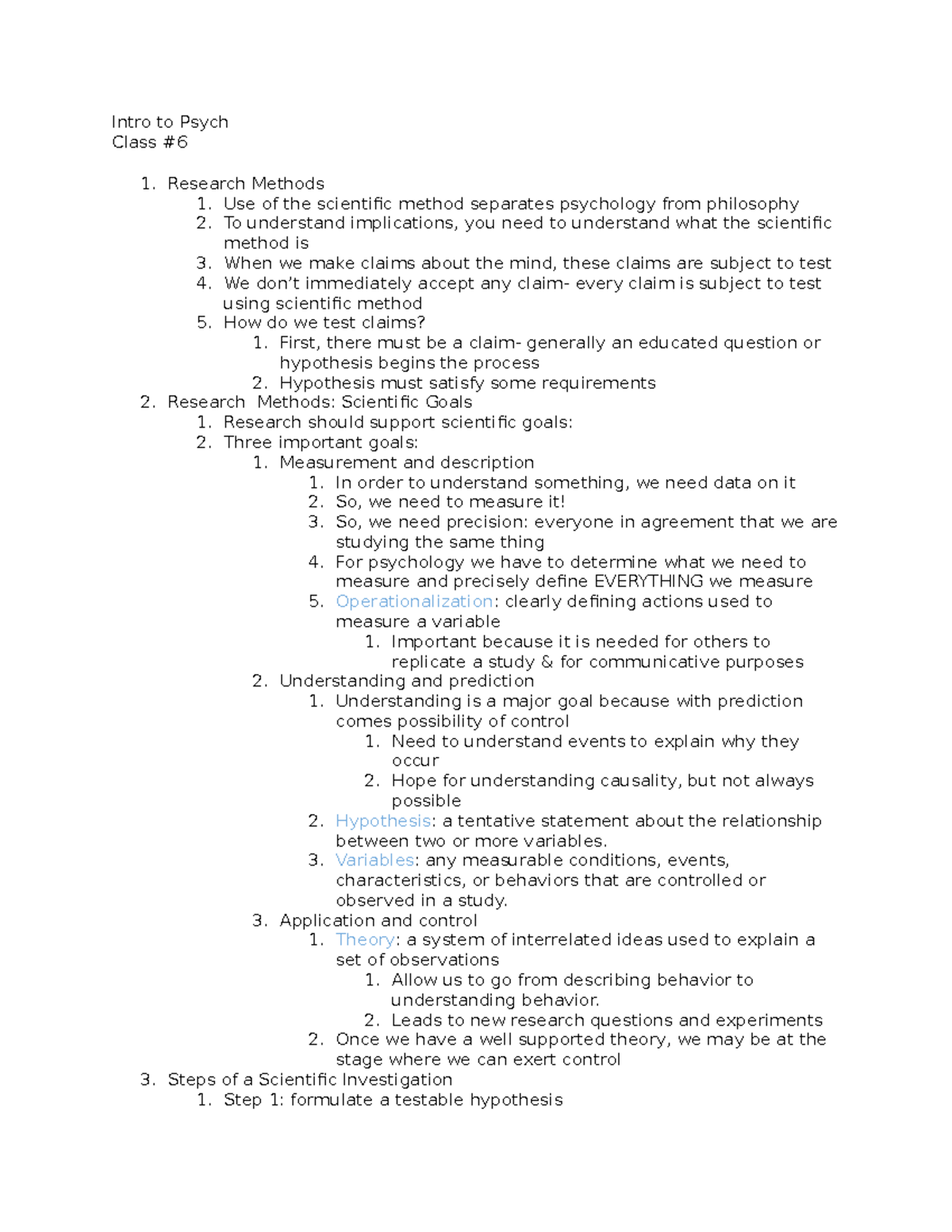 Intro To Psych Class 6 Lecture Notes 6 Intro To Psych Class Research Methods Use Of The