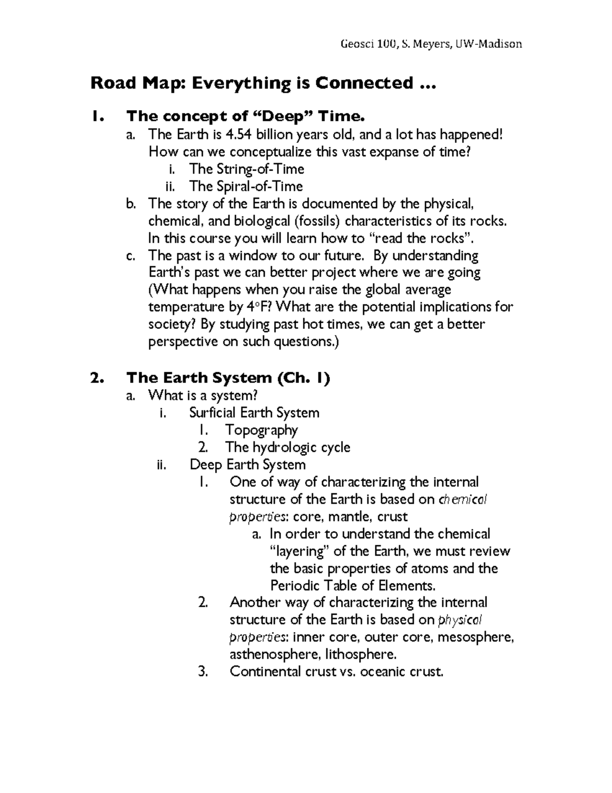 Geosci 100 Road Map 1 - Geo sci - Geosci 100, S. Meyers, UW-Madison ...